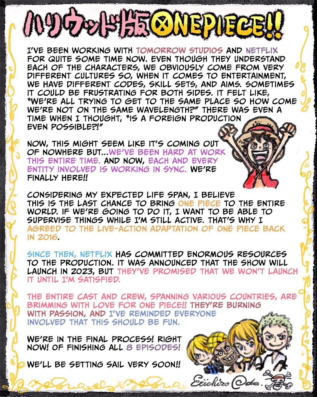 One Piece: "última chance de mostrar ao mundo", diz autor
