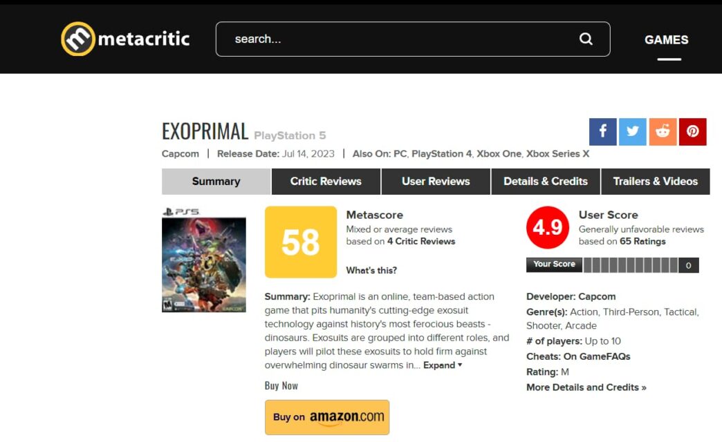 Em extinção: Exoprimal estreia com 58 de nota no Metacritic