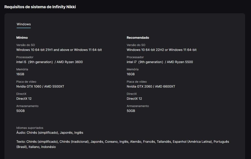 Meu PC roda Infinity Nikki? Veja requisitos mínimos